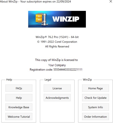 KB Corel: WinZip の登録について